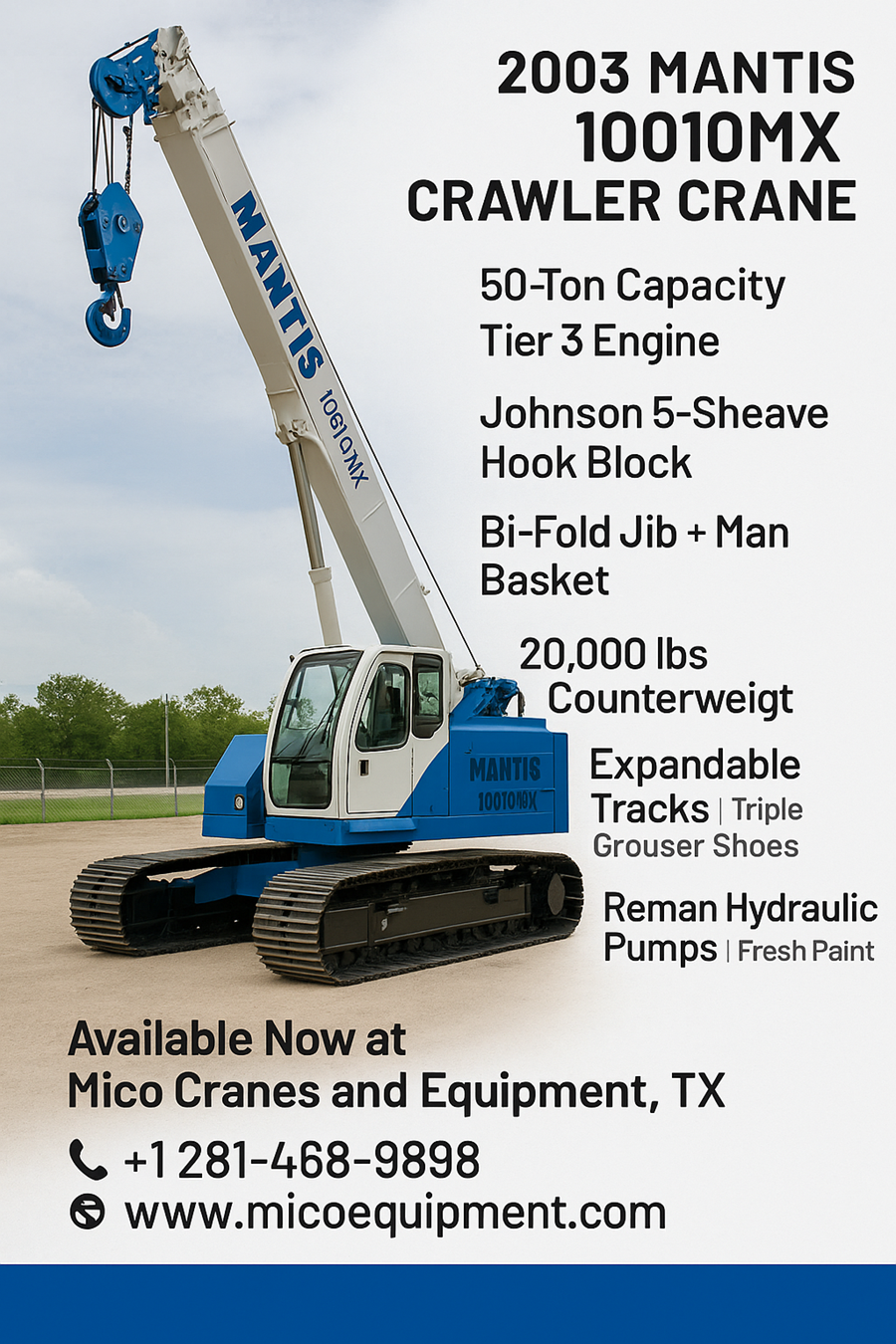 Used MANTIS 10010MX Crane for Sale in HOUSTON, TEXAS